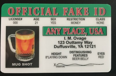 Official Fake ID Card Joke novelty ID License Mug shot beer belly | eBay