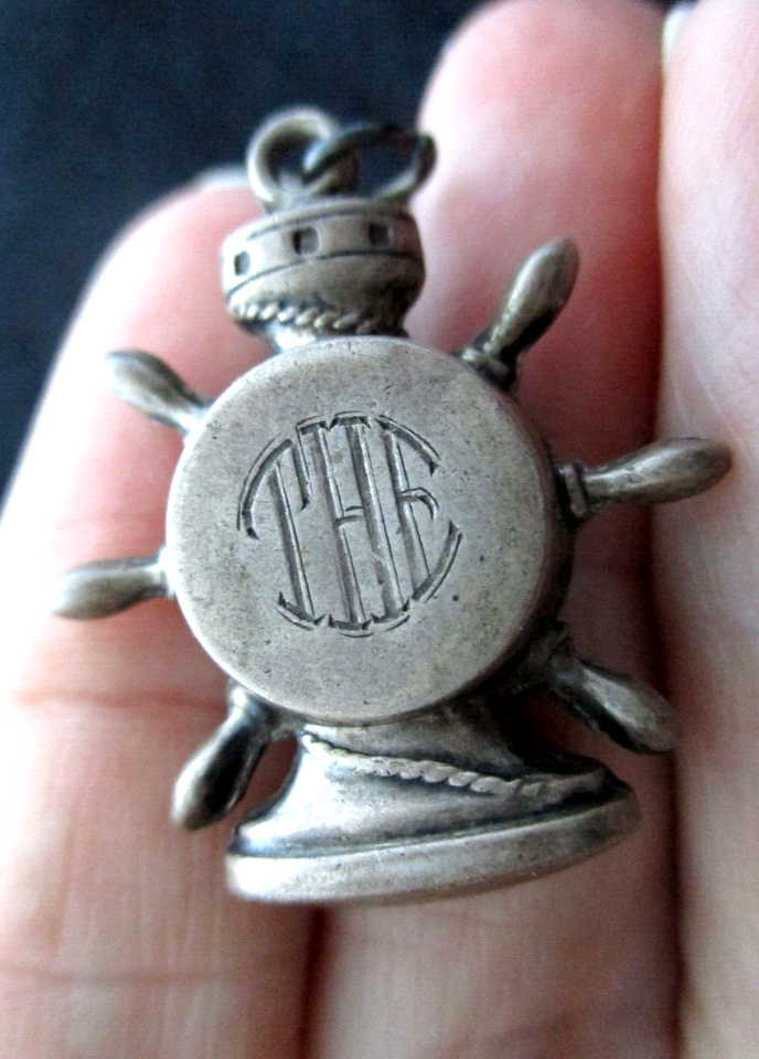 Rare Antique Victorian Sterling Silver Nautical Ship’s Wheel Compass ...