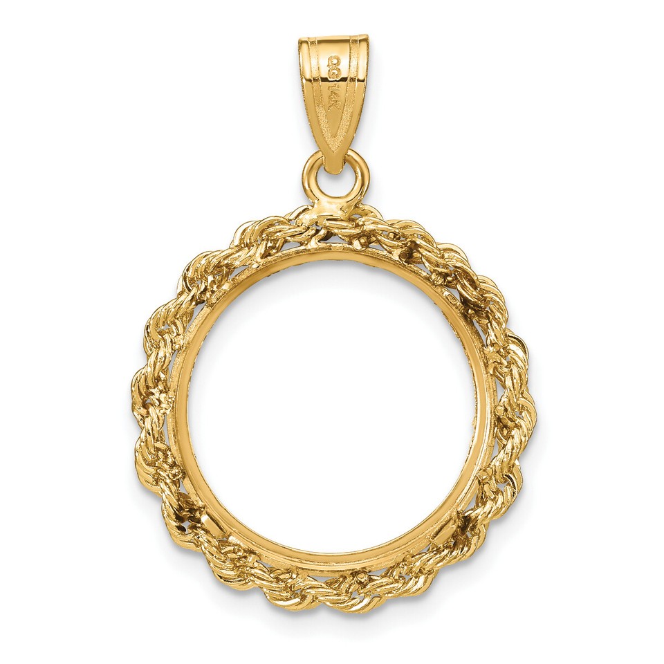 Wideband 14K Yellow Gold Coin Bezel Pendant Mounting - 14mm - 32.7mm ...