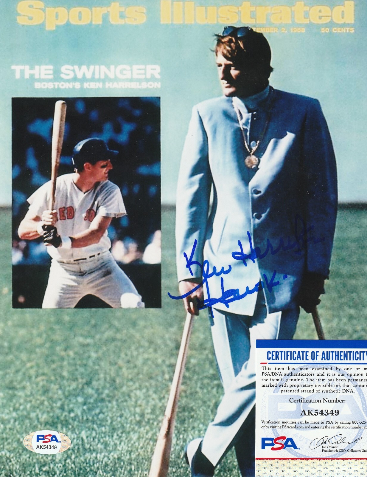 KEN HARRELSON "HAWK" BOSTON RED SOX PSA SPORTS ILLUSTRATED COVER SIGNED ...