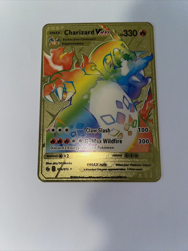 Pokemon TCG Charizard Vmax Gold Plated 074/073 HP 330 Rainbow - Super ...