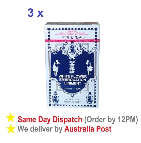 3 x White Flower Embrocation Liniment 20ml, AUSSIE VERSION, Muscle Pain ...
