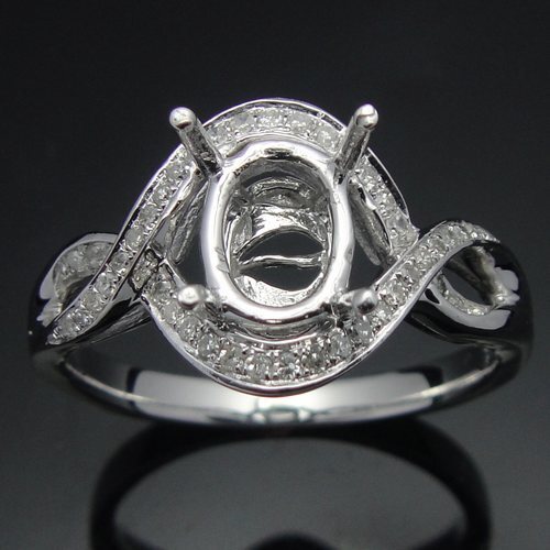 Solid 14K White Gold 5X7mm Oval Cut Semi Mount Diamond Wedding Fine ...