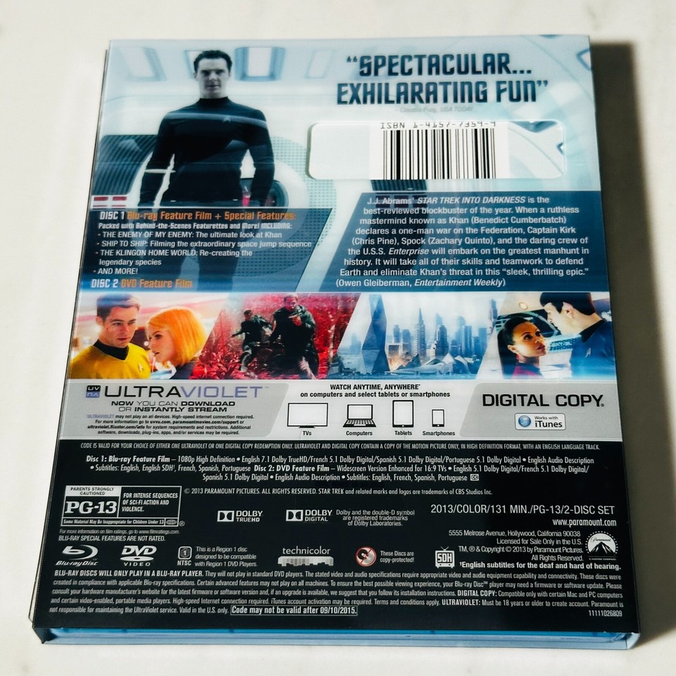 Star Trek Into Darkness - Blu-Ray + DVD - JJ Abrams - Slip Cover | eBay UK