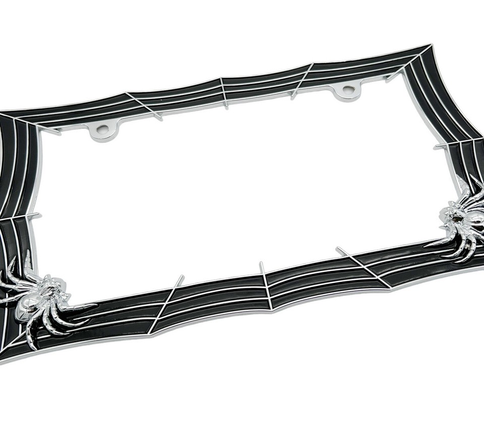 Black & Chrome Spider Web Metal License Plate Frame For Cars / Trucks ...