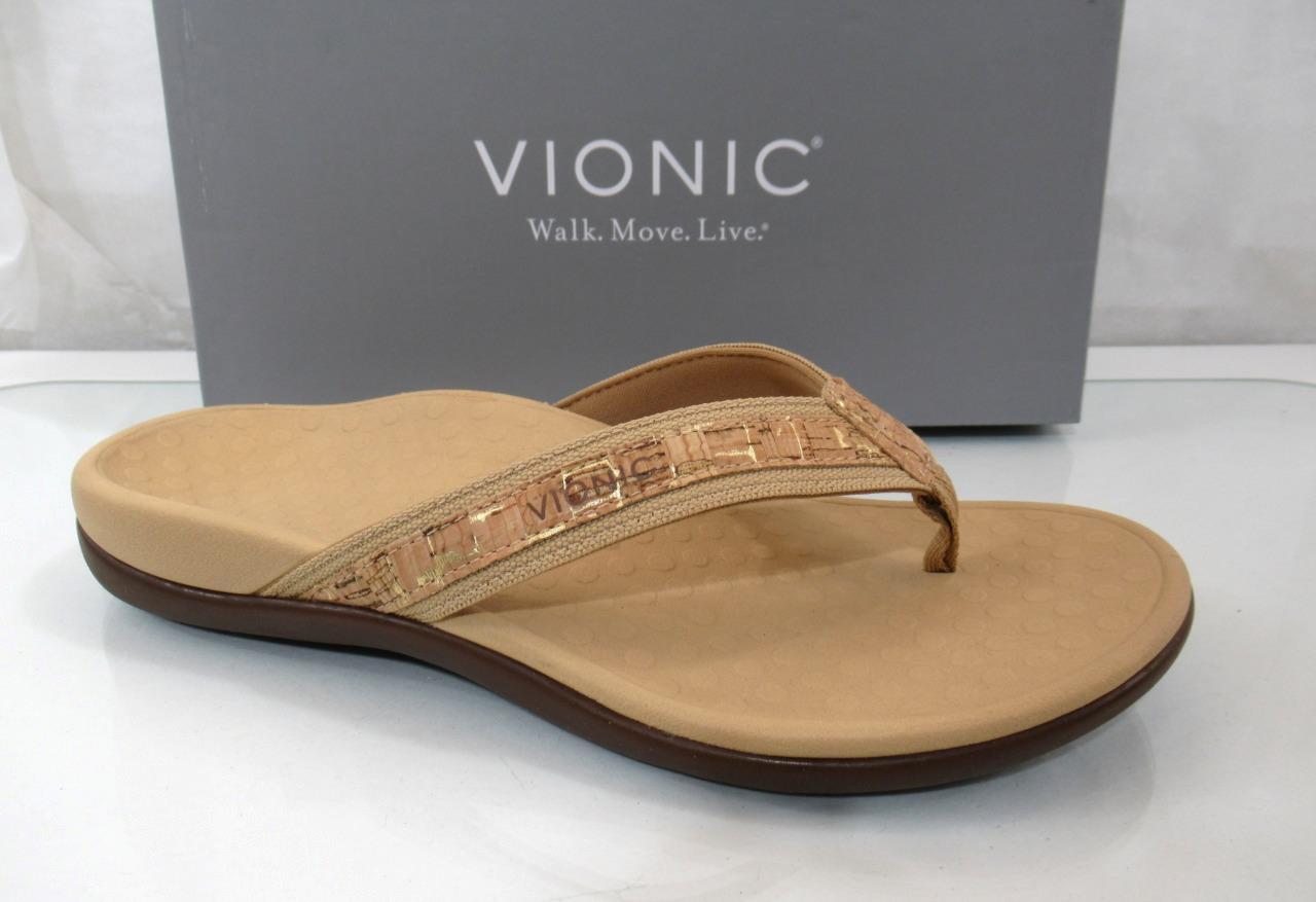 Women's Vionic Tide Thong Sandal Flip Flops Comfort Gold Cork Size 8 | eBay