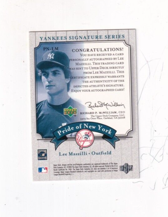 2003 LEE MAZZILLI UPPER DECK PRIDE OF NEW YORK AUTOGRAPH NEW YORK ...