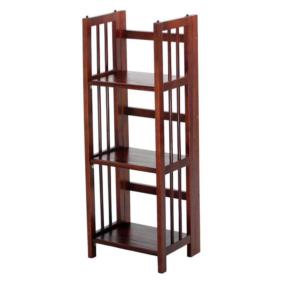 14 in 3-Shelf Folding Bookcase Bookshelves Shelves Solid Wood Open ...