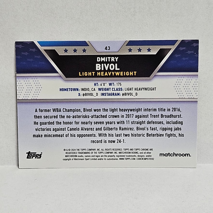 2024 Topps Chrome Boxing Dmitry Bivol #43 Refractor /225 Light ...