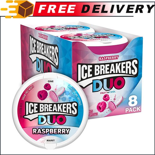 ICE BREAKERS DUO Raspberry Flavored Sugar Free Breath Mints 1.3 oz Tins ...