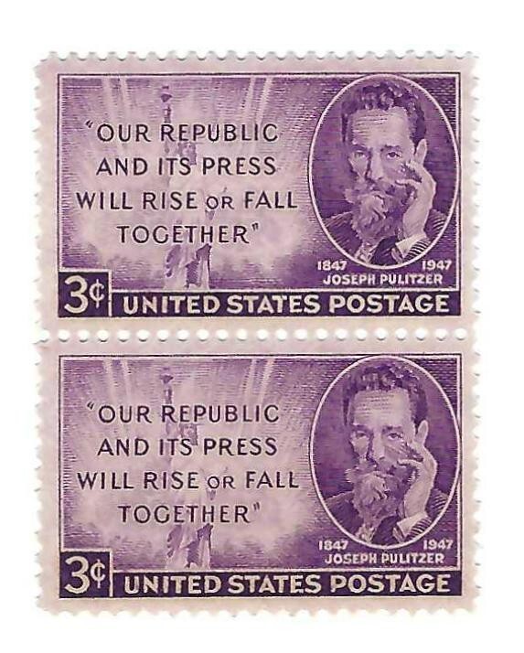 STAMP US SCOTT 946 "J. Pulitzer" 3 CENT 1947 MH VERT PAIR | eBay
