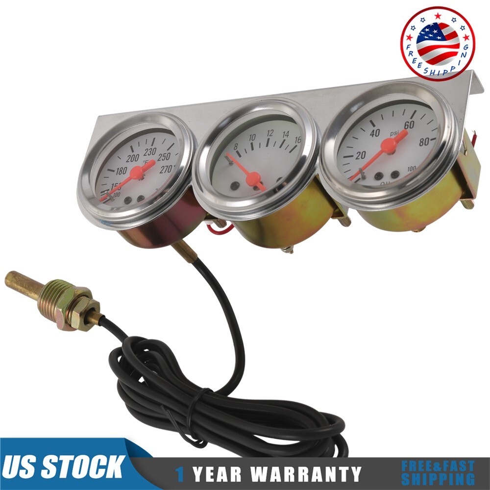 Chrome 52mm Water Temp Oil Pressure Volt Meter 2'' Mechanical Triple ...