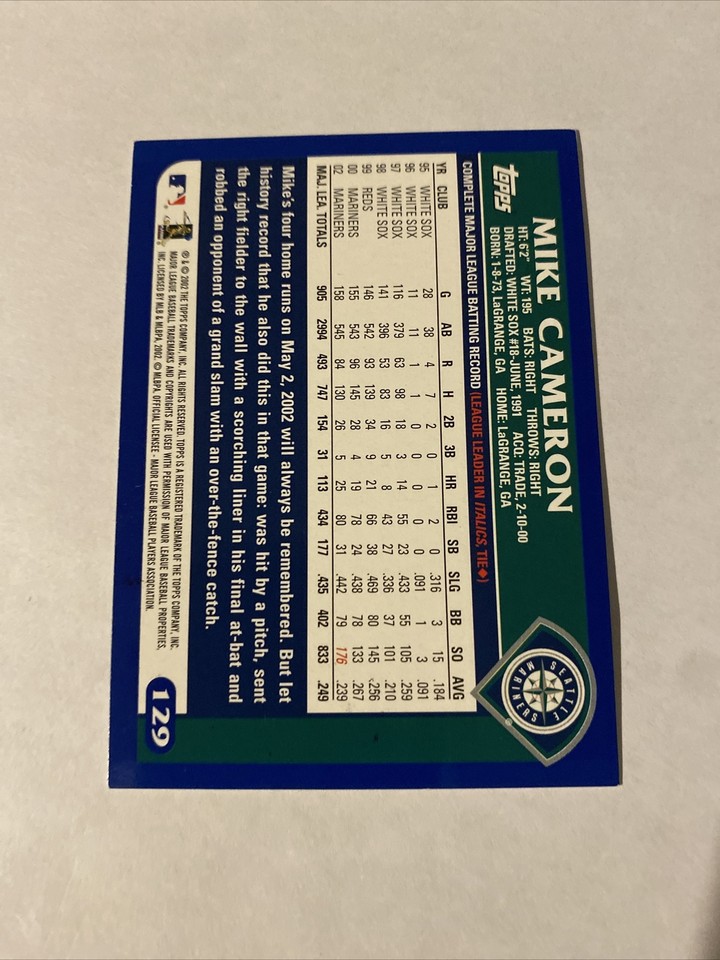 Mike Cameron autographed Baseball Card (Seattle Mariners) 2003 Topps ...