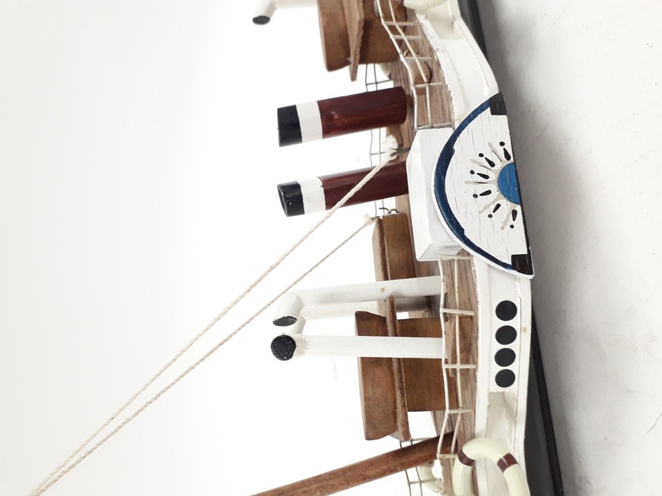 Handcrafted Wooden Paddle Steamer Ship Model Nautical Decor - 45cm ...