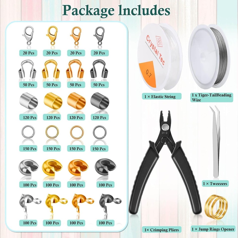 Acejoz 2160 Pieces Crimp Beads Kit for Copper, Gold, Gun Black, Silver ...