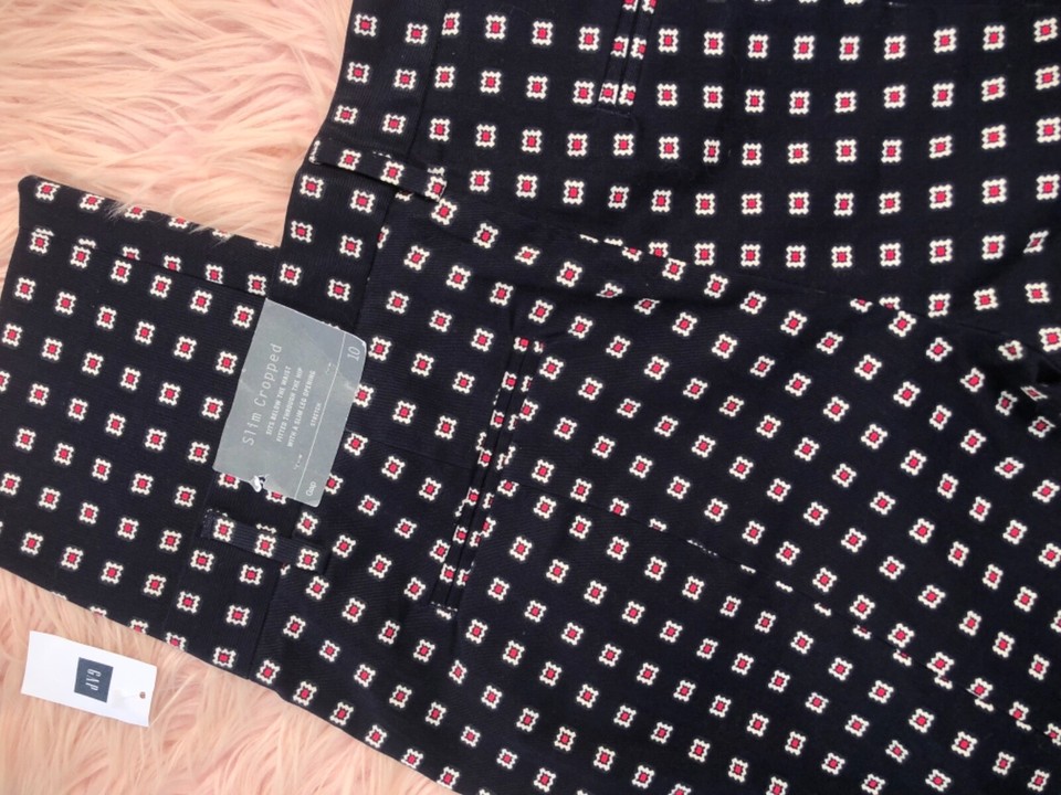 NWT Gap Slim Cropped Navy Blue White Square Printed Stretch Pants Women ...
