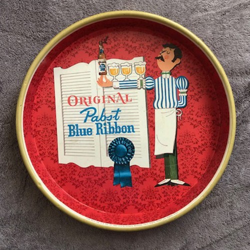 Pabst Blue Ribbon Beer - 13" Round vintage metal serving tray - waiter ...