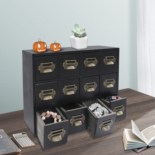 12 Drawers Vintage Tabletop Library Card Catalog Cabinet Storage Box ...