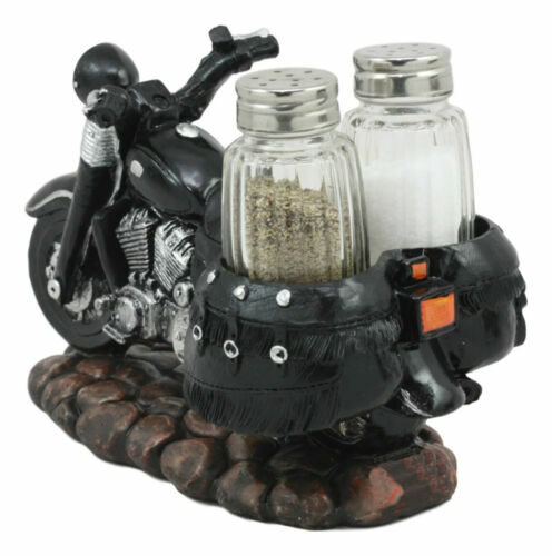 Retro Black Chopper Road Hog Motorcycle Salt And Pepper Shakers Holder ...