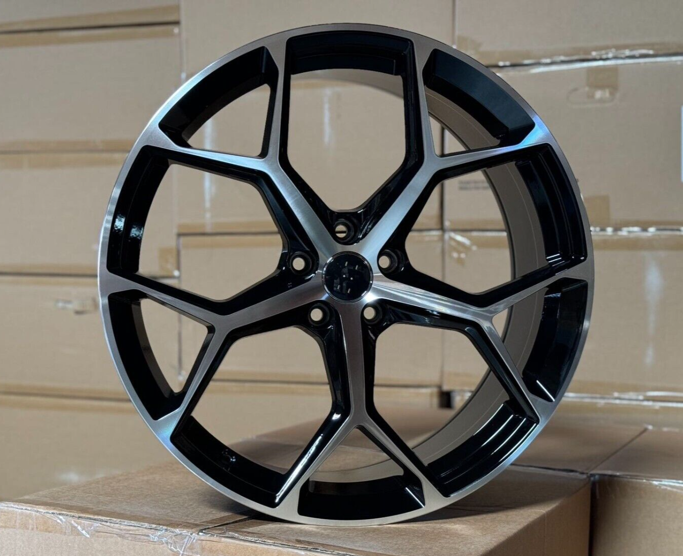 19 inches 19x8.5 5X112 +32 66.6 Black Machined Rims Fit Audi Set of 4 ...