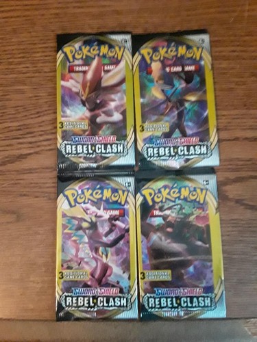 Pokemon 4 Pack Lot 3 Card Packs REBEL CLASH Factory Sealed All 4 Art ...