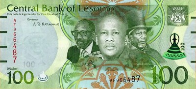 2021 Banknote Lesotho 100 Maloti Sherpherd Uncirculated. One Hundred ...