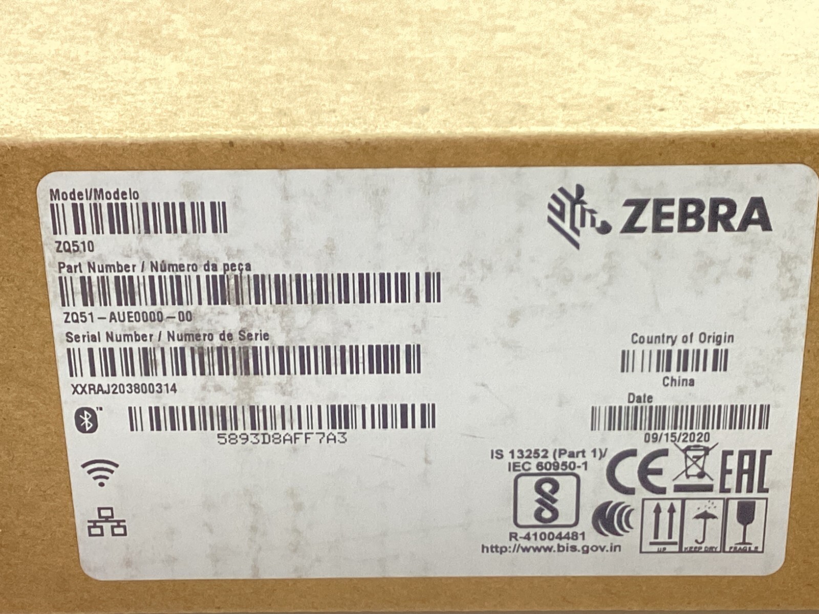 Zebra ZQ51-AUE0000-00 Mobile Thermal Barcode Printer with Wi-Fi ...