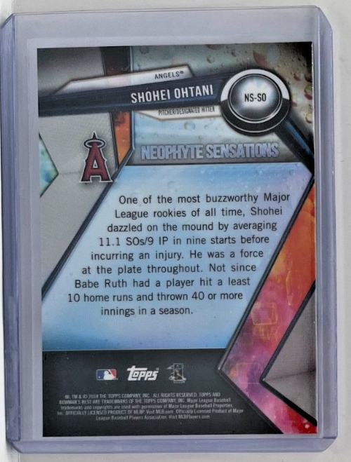 SHOHEI OHTANI ~2018 BOWMAN'S BEST NEOPHYTE SENSATIONS ROOKIE CARD #NS ...