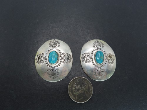 Harvey Bear Track Coin Silver & Turquoise Earrings, 13.2g | eBay