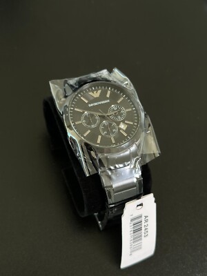 NEW EMPORIO ARMANI AR2453 BLACK SILVER TONE STAINLESS STEEL MENS WATCH ...