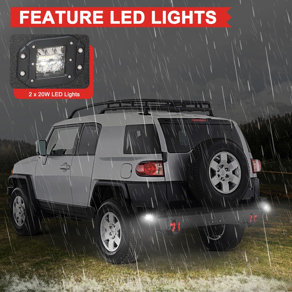 For 2007-2014 Toyota FJ Cruiser Offroad Rear Bumper w/D-Rings + LED ...