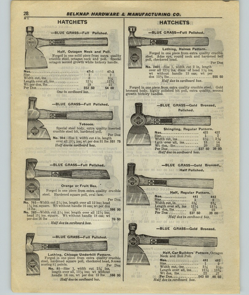 1927 PAPER AD Blue Grass Broad Axes Collins Adzes Hatchets | eBay