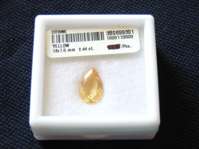 yellow Citrine pear facet 12 x 7,5 mm 2,44 ct in Box birnenfoermig ...