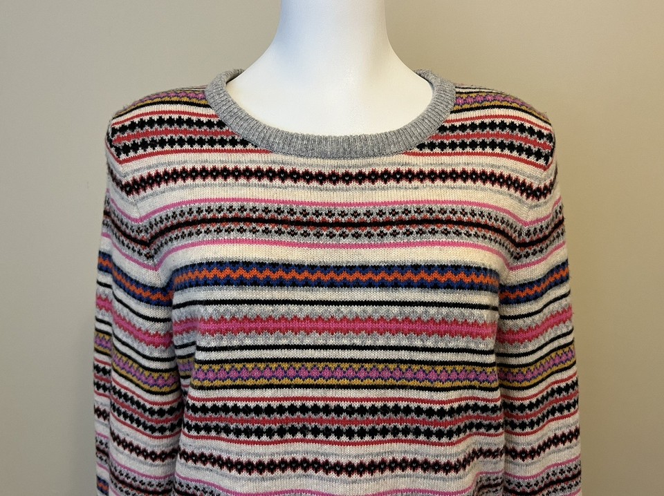 GAP Fair Isle Sweater Size XL Grey Pink Multi Wool Blend Stripes ...