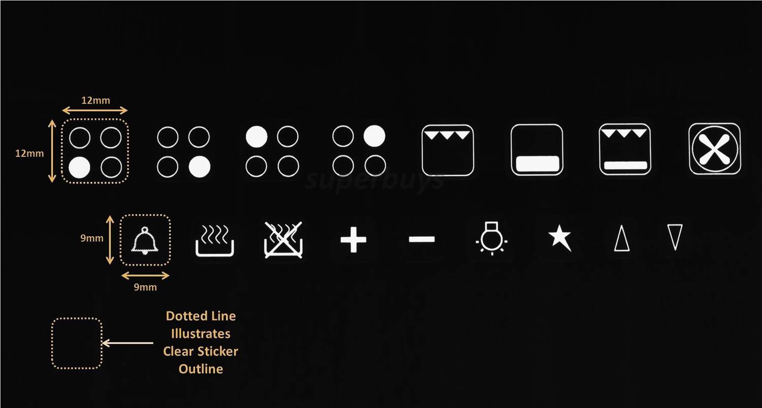 White Print 4 Hob + Symbols Adhesive Oven Stove Knob Switch Range ...