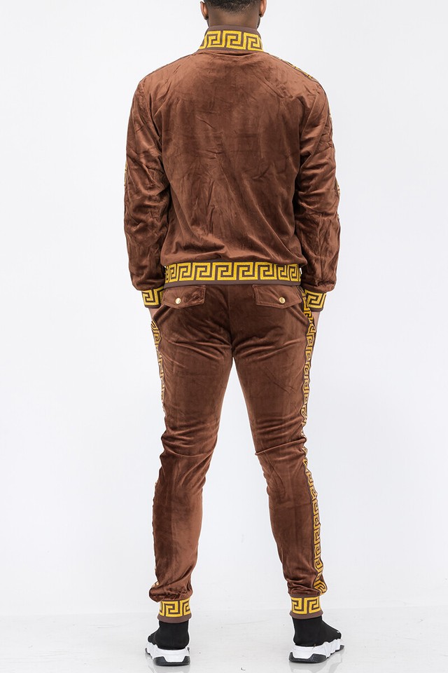 Unisex Full Zip Velour Suede Track Suit Status Print Gold S 3XL Plus ...