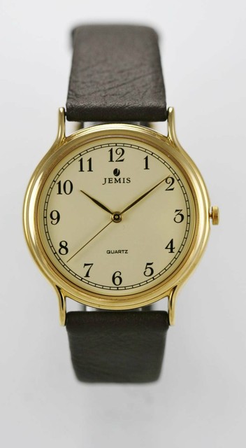 Jemis Watch Mens Stainless Steel Gold Leather Brown Water Resistant ...