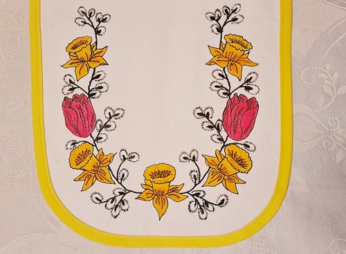 VINTAGE FLORAL ART SPRING FLOWERS WHITE YELLOW COTTON OVAL TABLE RUNNER ...