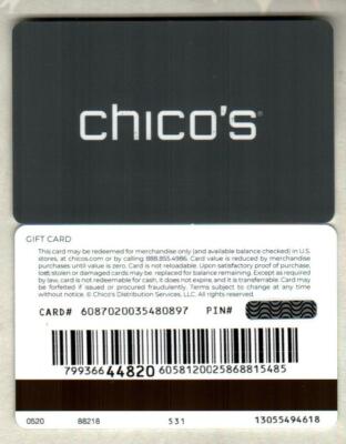 CHICO'S White on Black ( Flat Letters ) 2020 Gift Card ( $0 ) V2 | eBay