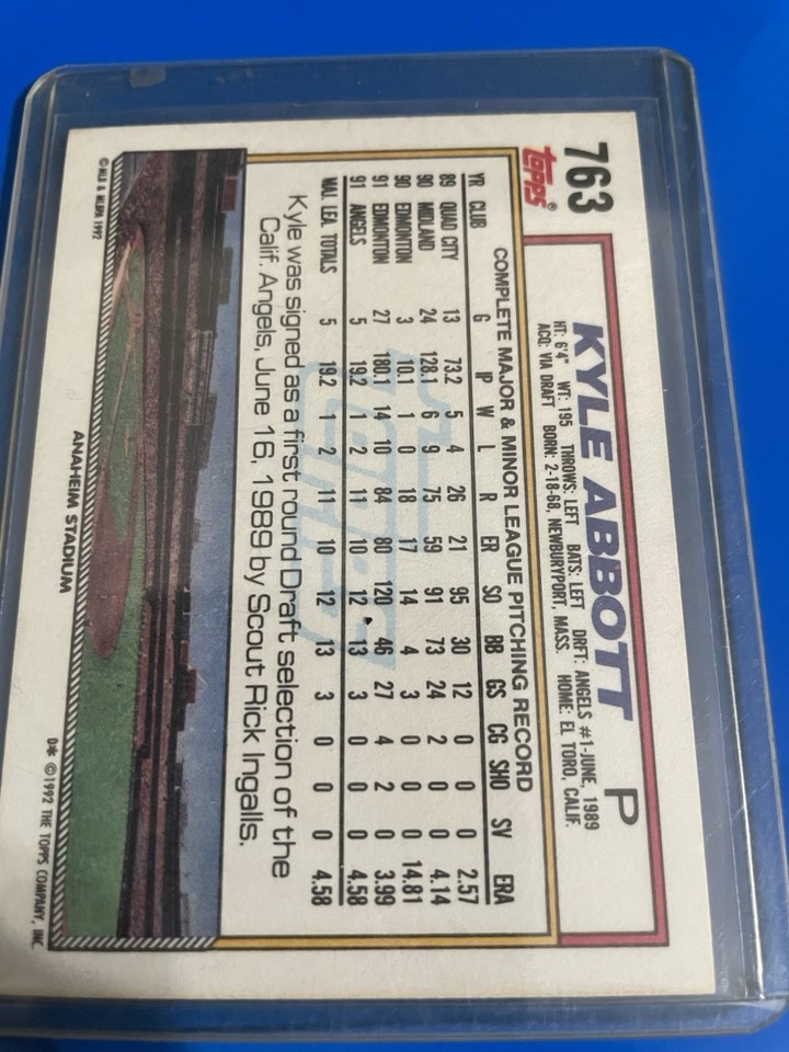 Kyle Abbott 1992 Topps Autograph California Angels | eBay UK