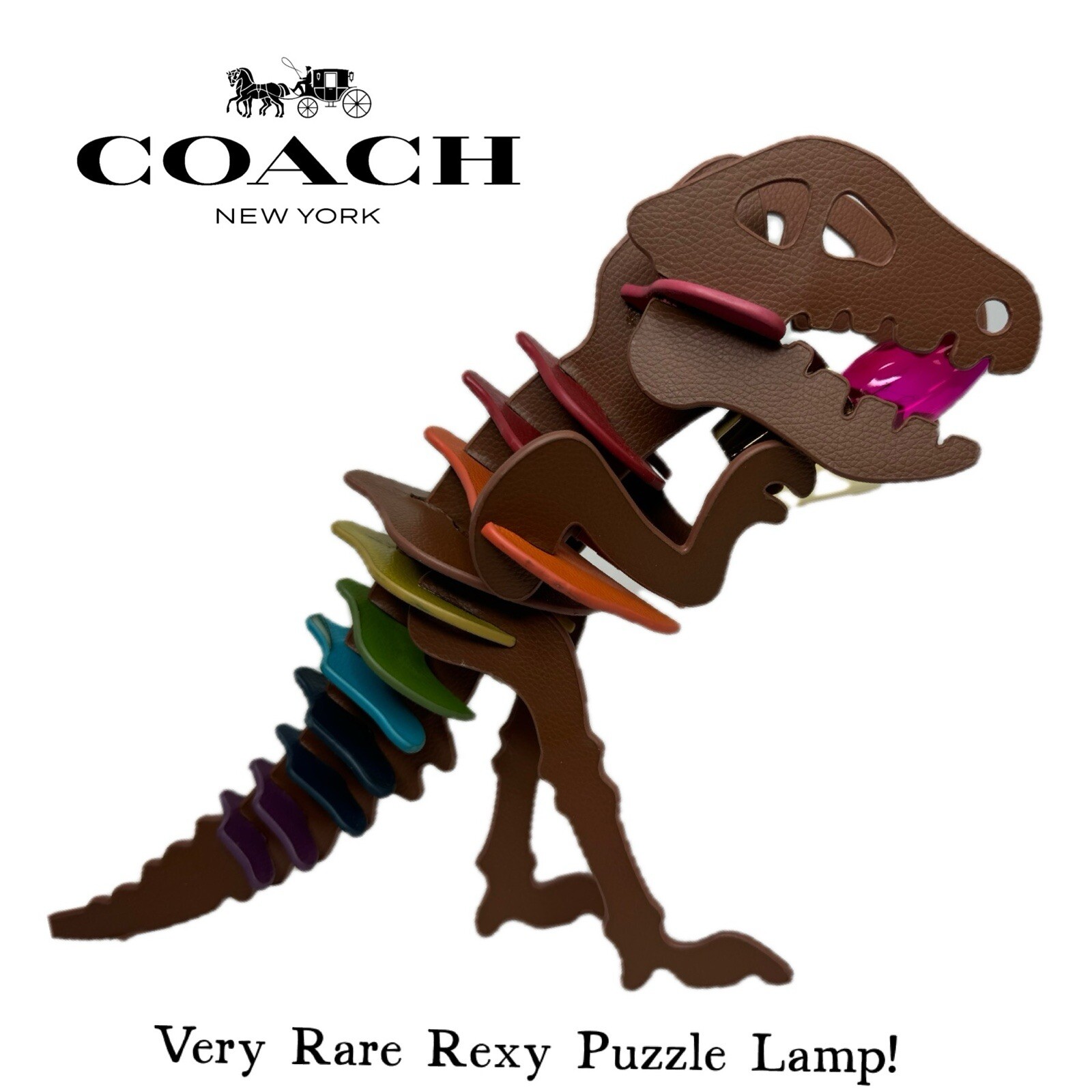 Coach Rexy T-Rex Dinosaur Rainbow Leather Puzzle Lam… - Gem