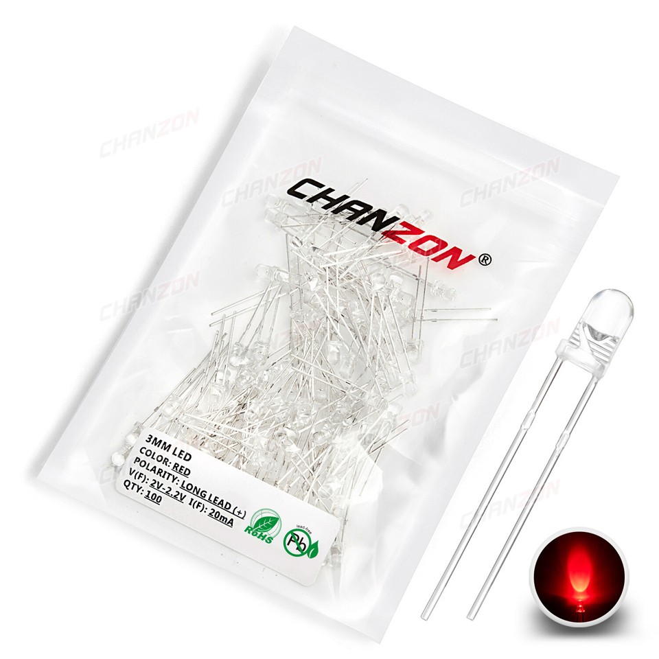 100PCS 3mm Clear LED Lights Emitting Diode Super Bright Bulb Lamp Kit ...