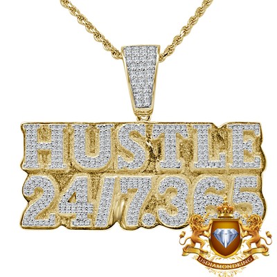Mens Real Genuine Yellow Gold Sterling Silver Hustle 24/7 .365 Charm ...