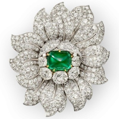 Sugarloaf Syn Emerald Flower Design Brooch 925 Sterling Silver ...