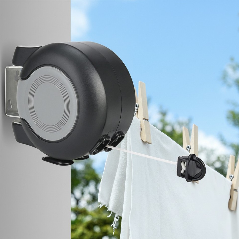30m Retractable Clothes Reel Double Washing Line Wall Mounted Outdoor ...