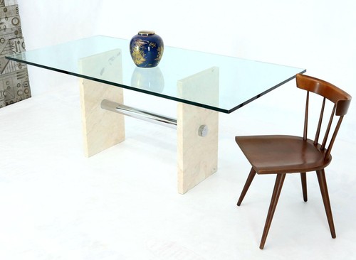 Glass Top Marble and Chrome Base Rectangular Dining Conference Table | eBay