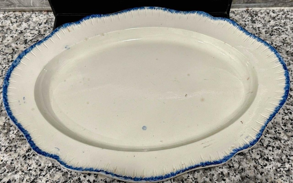 Large Antique Leeds Type Blue Feather Edge Creamware 18" Oval Shaped ...