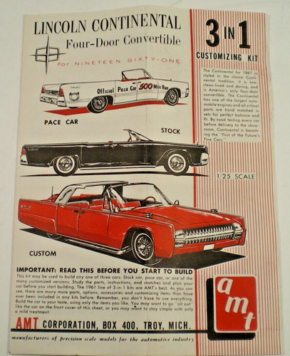 AMT 1961 LINCOLN FOUR DOOR CONVERTIBLE 3in1 Original Model kit ...