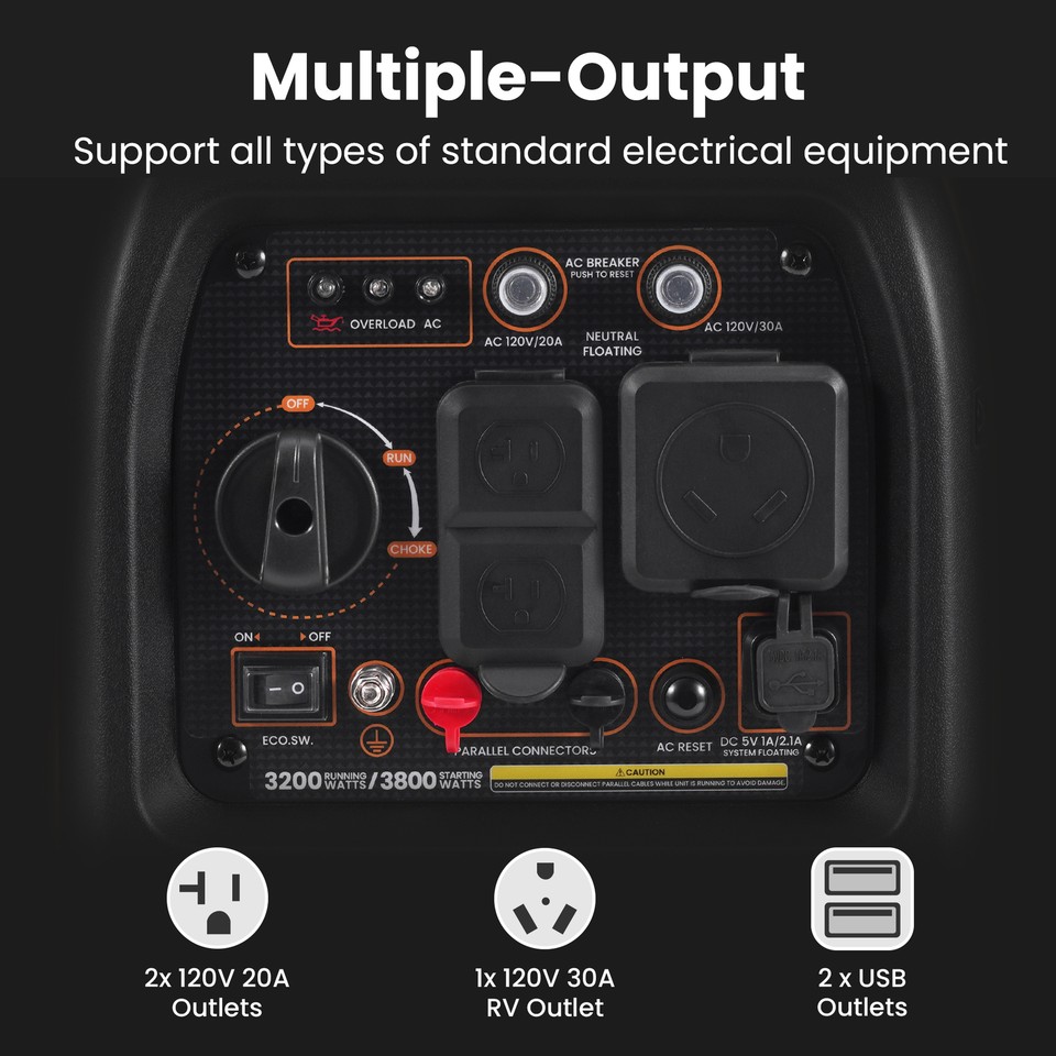 Gas Powered 3.8KW Portable Inverter Generator Super Quiet 58 dB Home ...