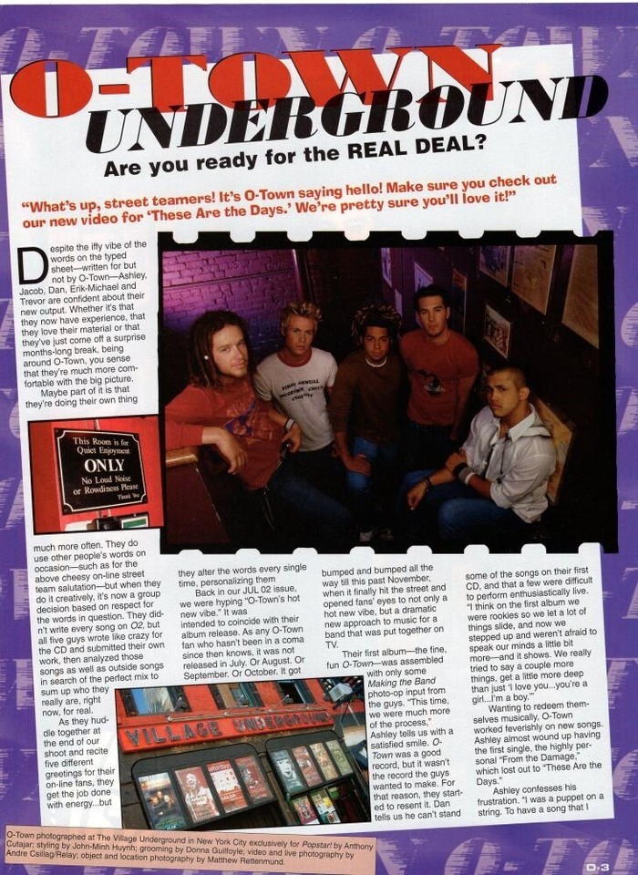 Dan Miller pinup O-Town Underground article clipping picture photo Pop ...